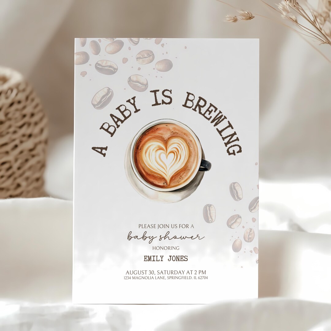 Coffee Bean Baby Shower Invitation, Editable A Baby is Brewing Coffee ...