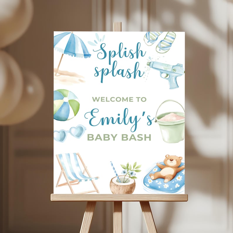 Splish Splash Baby Shower Welcome Sign - Pool Baby Shower Decor ...