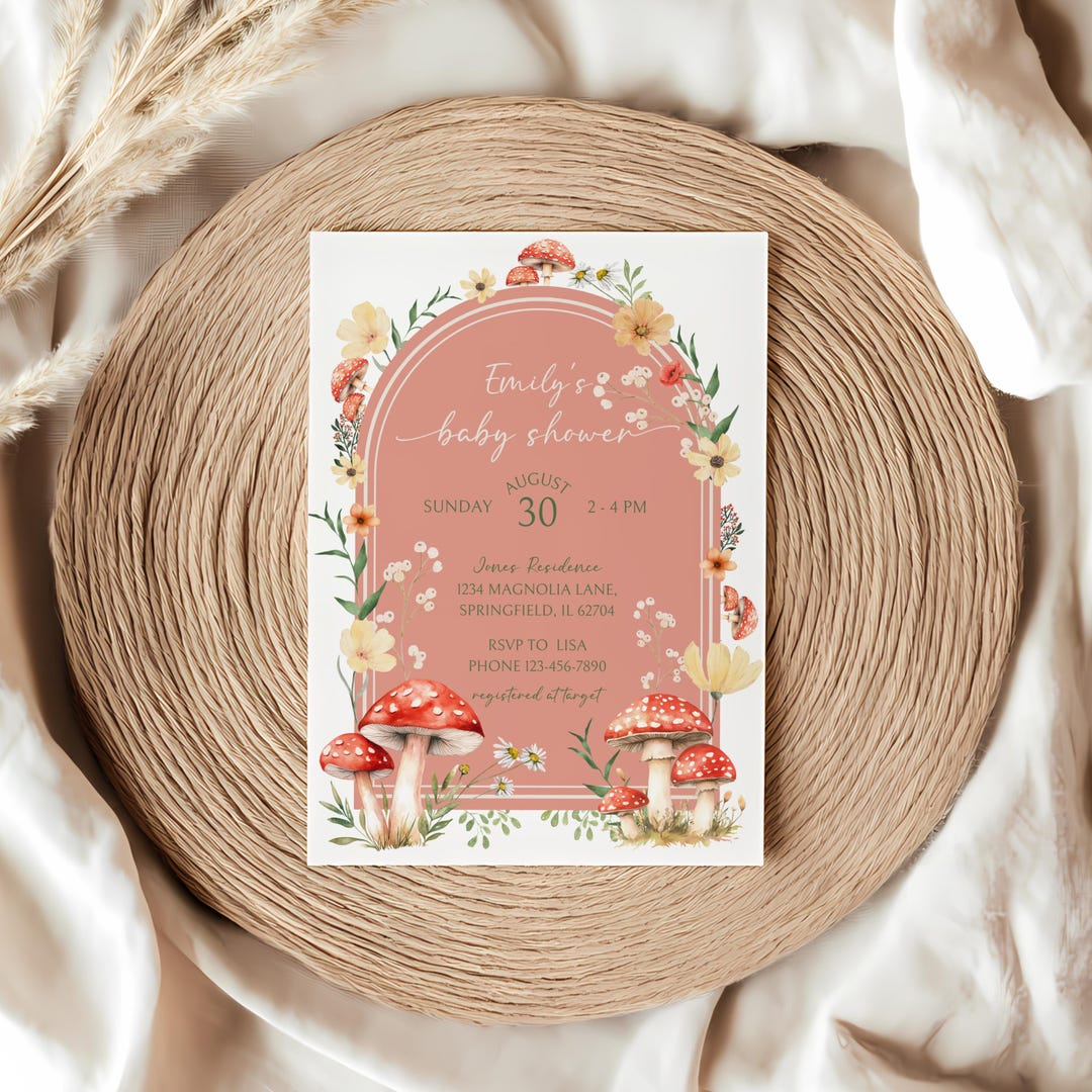 A Little Fungi Baby Shower Invitation, Neutral Red Mushroom Baby Shower ...