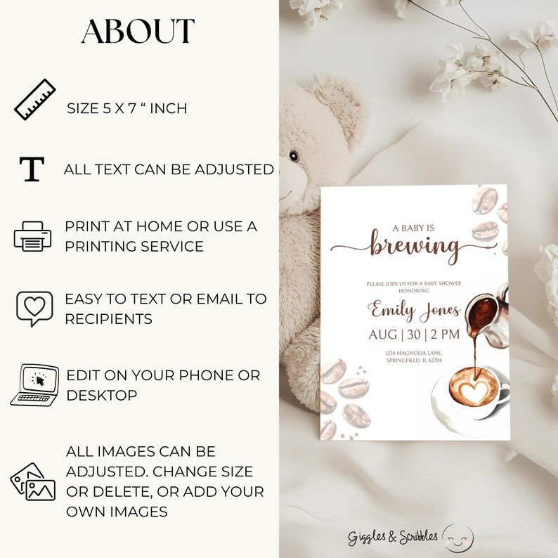 Coffee Bean Baby Shower Invitation, Editable A Baby is Brewing Coffee ...