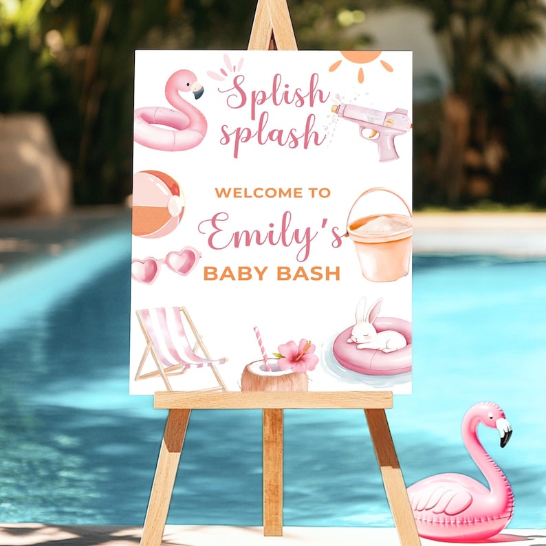 Splish Splash Baby Shower Welcome Sign, Girl Summer Baby Shower Decor ...
