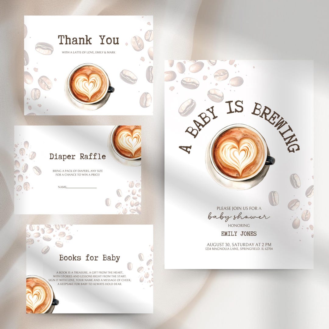 Coffee Bean Baby Shower Invitation Bundle , Editable A Baby is Brewing ...