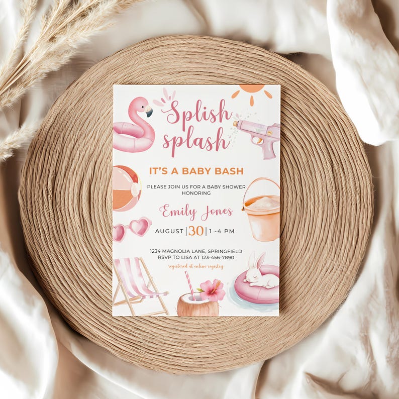 Splish Splash Baby Shower Invitation - Pool Party Theme - Girl Summer ...