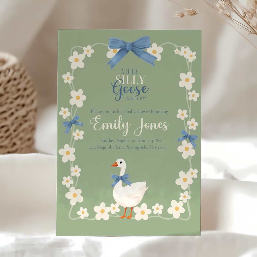 Silly Goose Baby Shower Invitation, Green Baby Shower Invite Printable ...