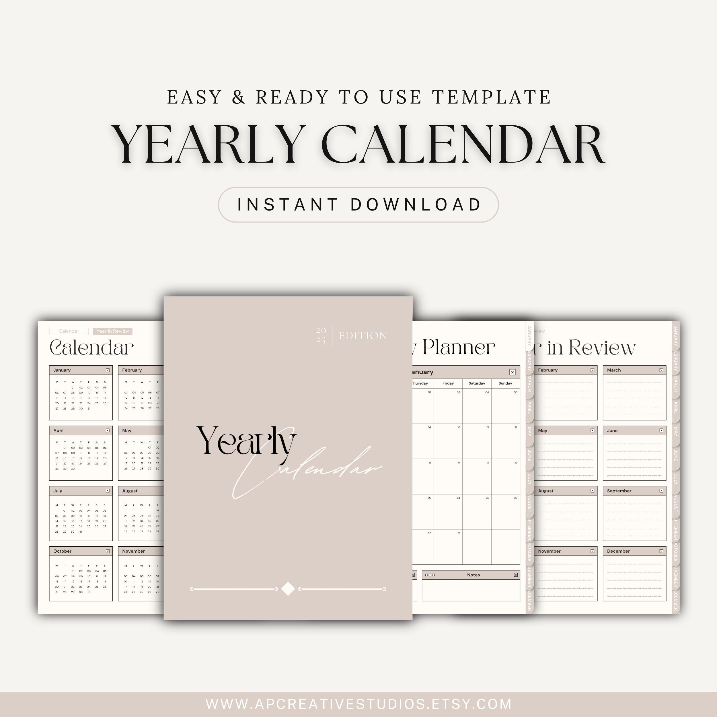 Interactive Monthly and Yearly Student Planner 2025 Neutral Digital ...