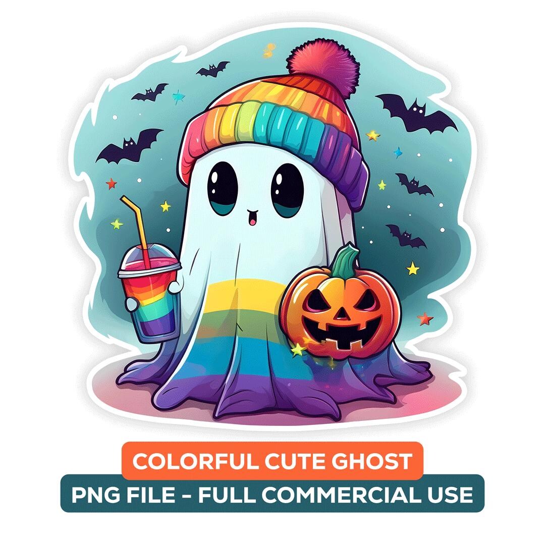 Colorful Cute Ghost PNG for Halloween Decor, Full Commercial Use ...