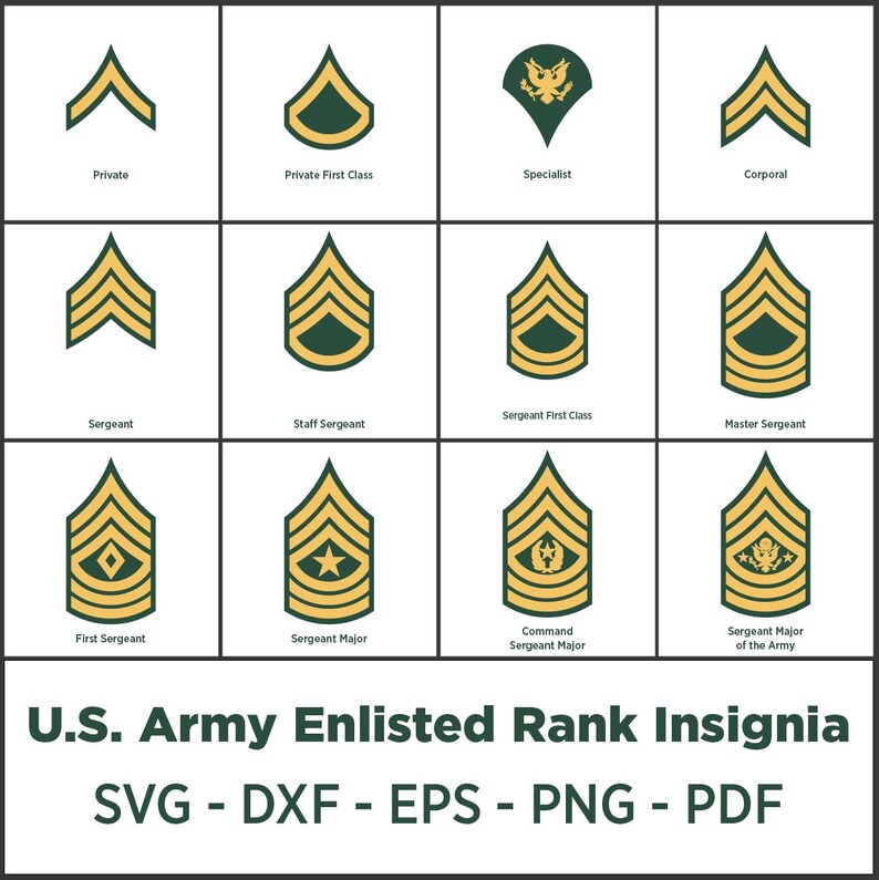American Military Enlisted Ranks SVG, DXF, EPS, Pdf, Png Instant ...