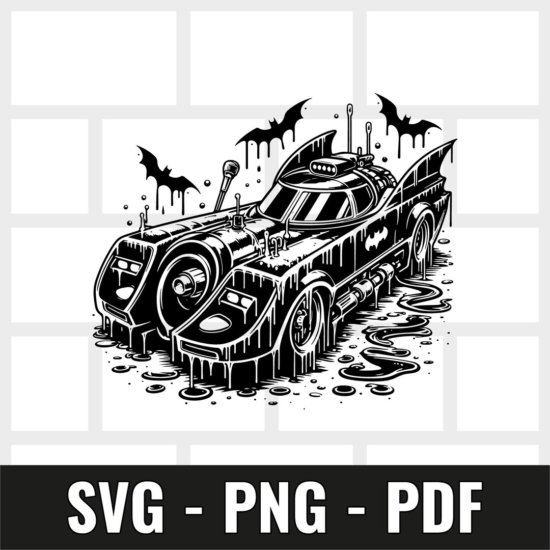 Drippy Bat-mobile Vehicle SVG Clipart Retro Car Design for Crafts ...