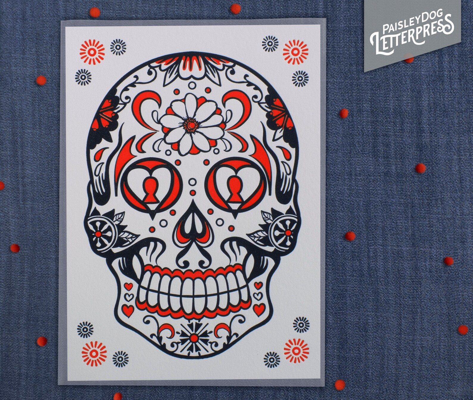 Letterpress ART PRINT Day of the Dead Skull / Tattoo / | Etsy