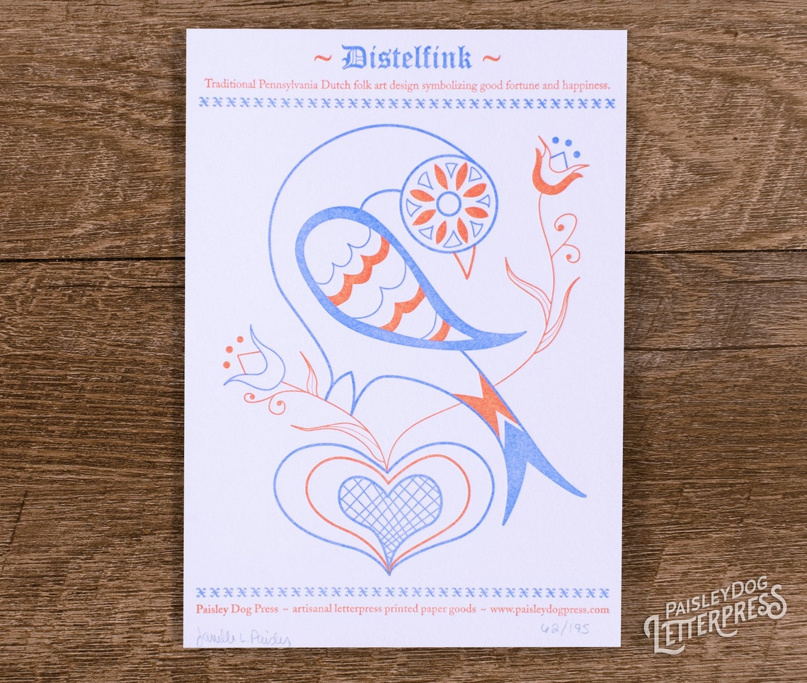 Letterpress Art Print – Pennsylvania Dutch Distelfink Bird / LIMITED ...