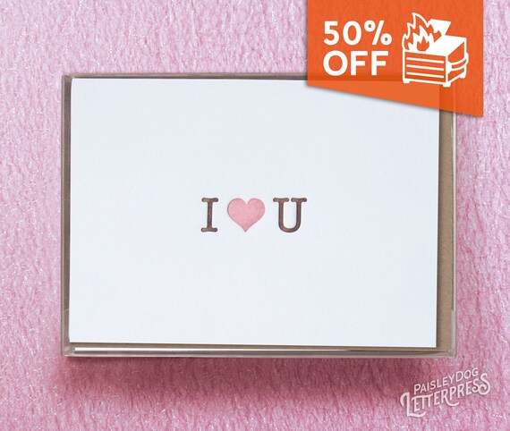 Letterpress Note Card Set I Heart U set of 6 Gifts for Him | Etsy