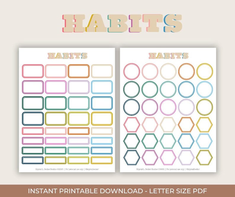 Habits Label Kit- Digital, Printable Habit Themed Journaling Elements ...