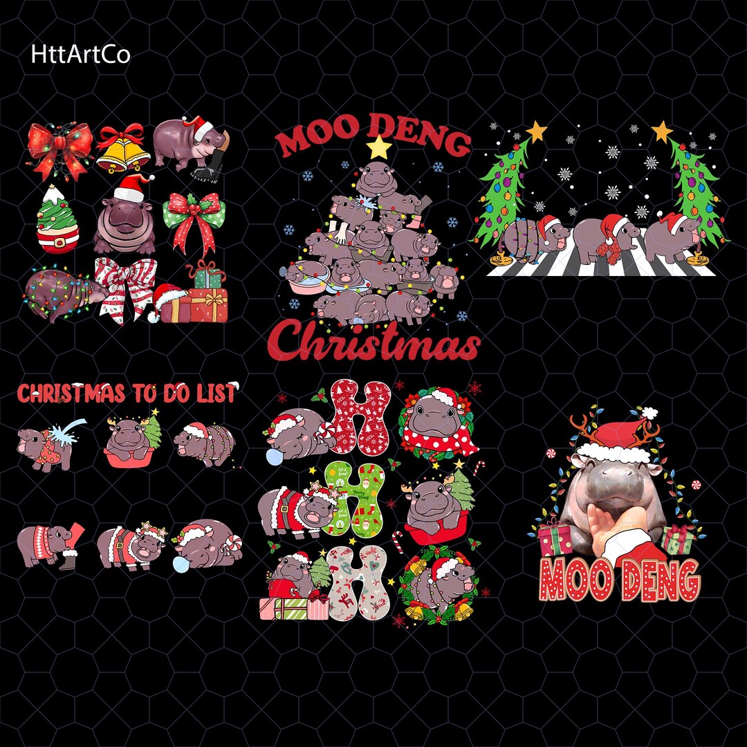Moo Deng Christmas Bundle Png, Moo Deng Bootleg Png, Baby Hippo Png ...