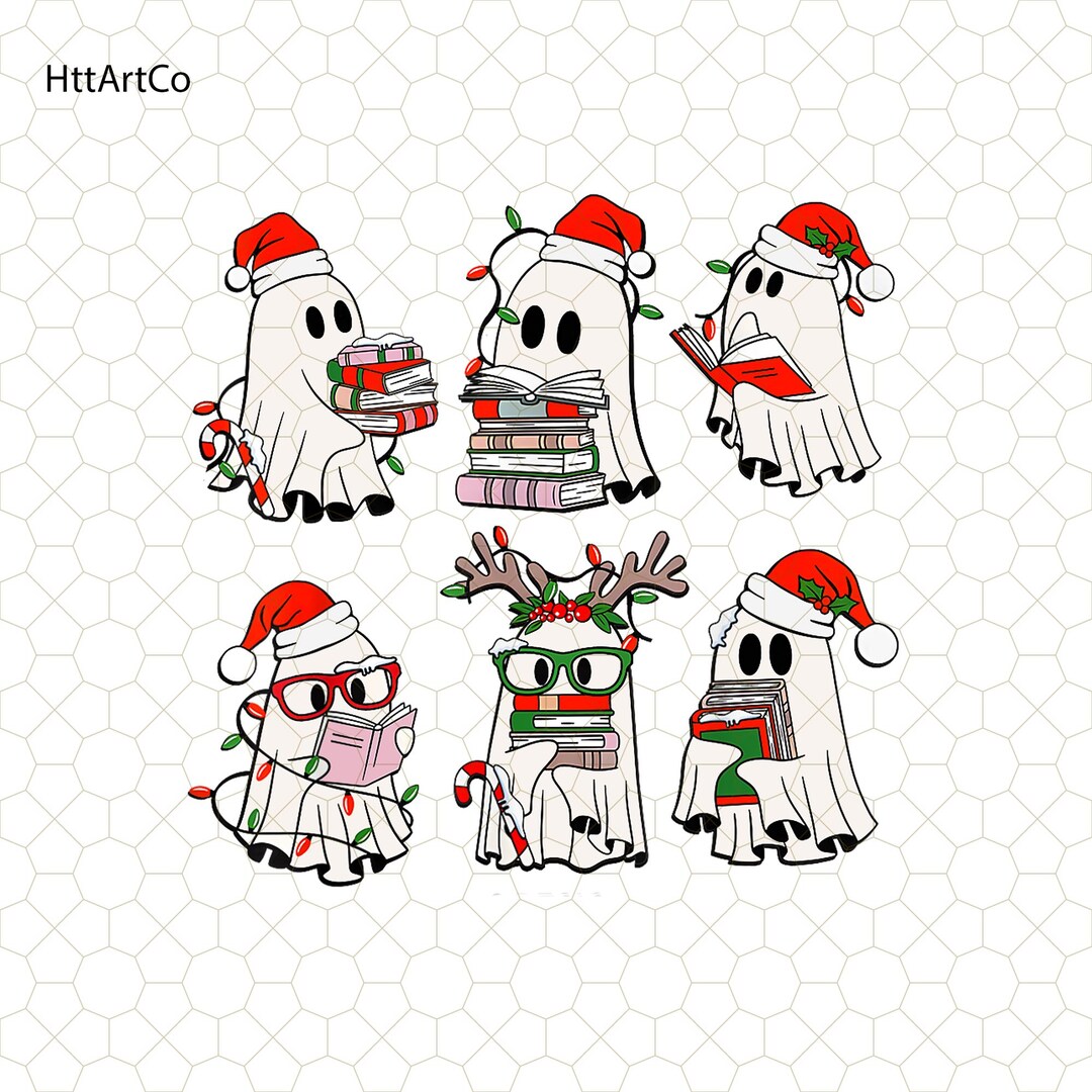Retro Ghost Reading Books Png, Christmas Teacher Png, Librarian Ghost ...