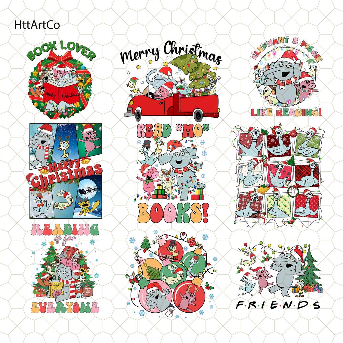 Friends Elephant and Piggie Christmas Png Bundle, Read Mo Books Png ...