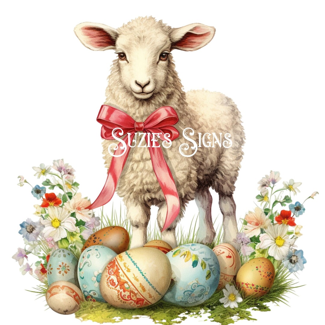 Easter Lamb Colored Eggs Fabric Block 100% Cotton 8.5" by 11" FREE Ship ...