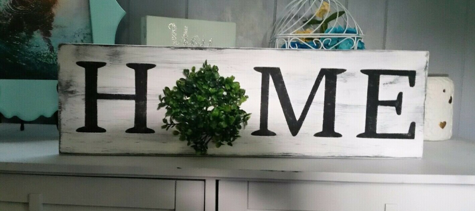 Large Primitive Sign HOME With Boxwood Wreath for Letter - Etsy