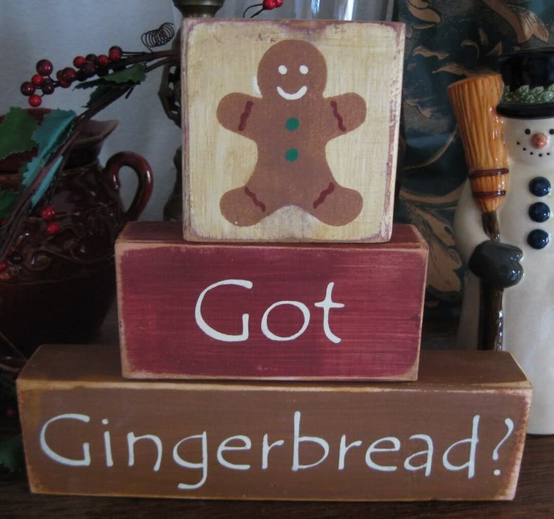 Primitive Shelf Blocks Got Gingerbread? Christmas Decor Wooden Blocks ...