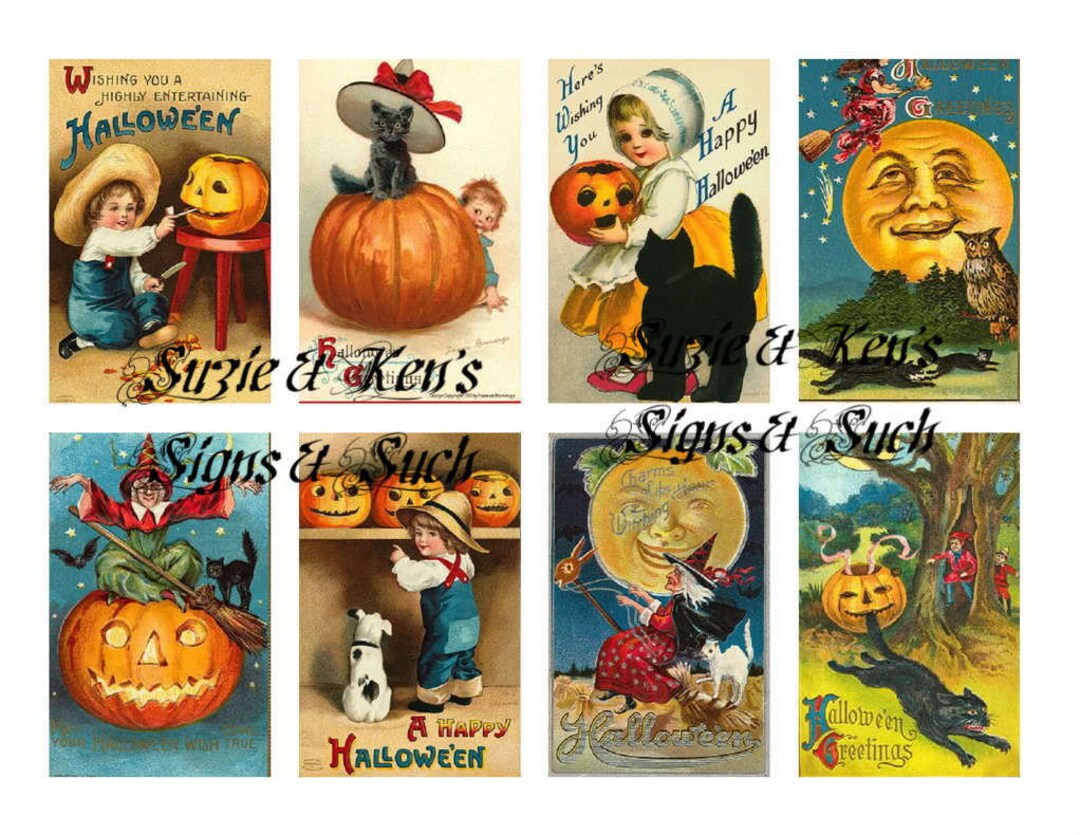 Vintage Halloween Stickers 16 Total Pumpkins Witches Scarecrow Goblins ...