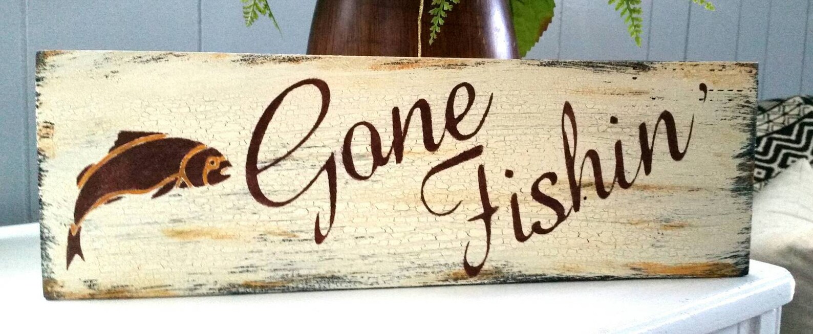Primitive Sign Gone Fishin' Fishing Sign Father's Day Gift Rustic ...