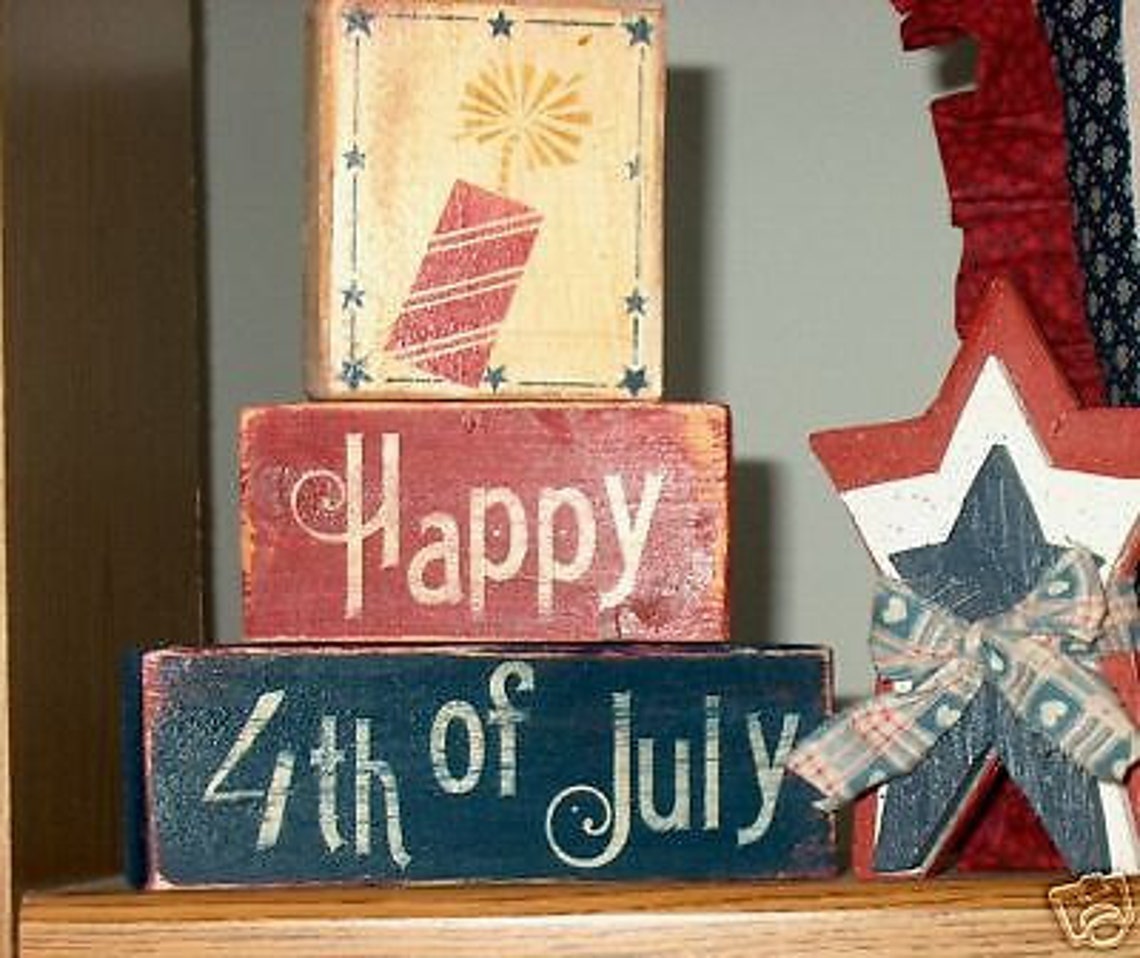 Primitive 4th of July Blocks- Wooden Painted Shelf Sitters~firecracker ...