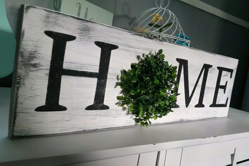 Large Primitive Sign HOME With Boxwood Wreath for Letter - Etsy