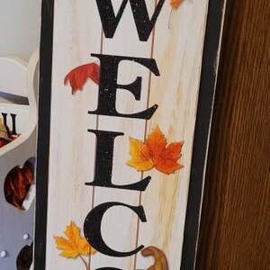 Primitive Fall Autumn Sign WELCOME Distressed Country Folk Art Orange ...