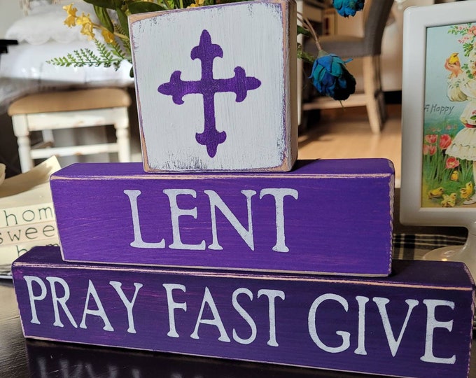 Primitive LENT Pray Fast Give Shelf Blocks Decor Wooden Blocks ...