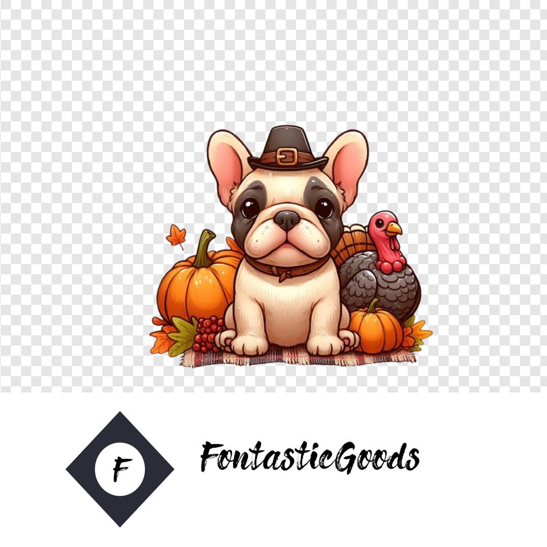 Thanksgiving French Bulldog PNG, Cute Fall Dog Clipart, Frenchie in ...