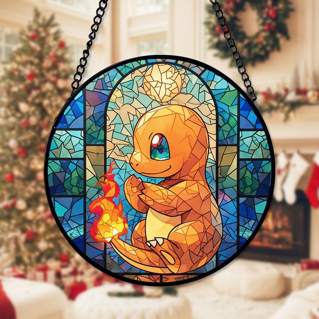 Handcraft Charmander Glass Suncatcher, Fire-type Charmander Window ...