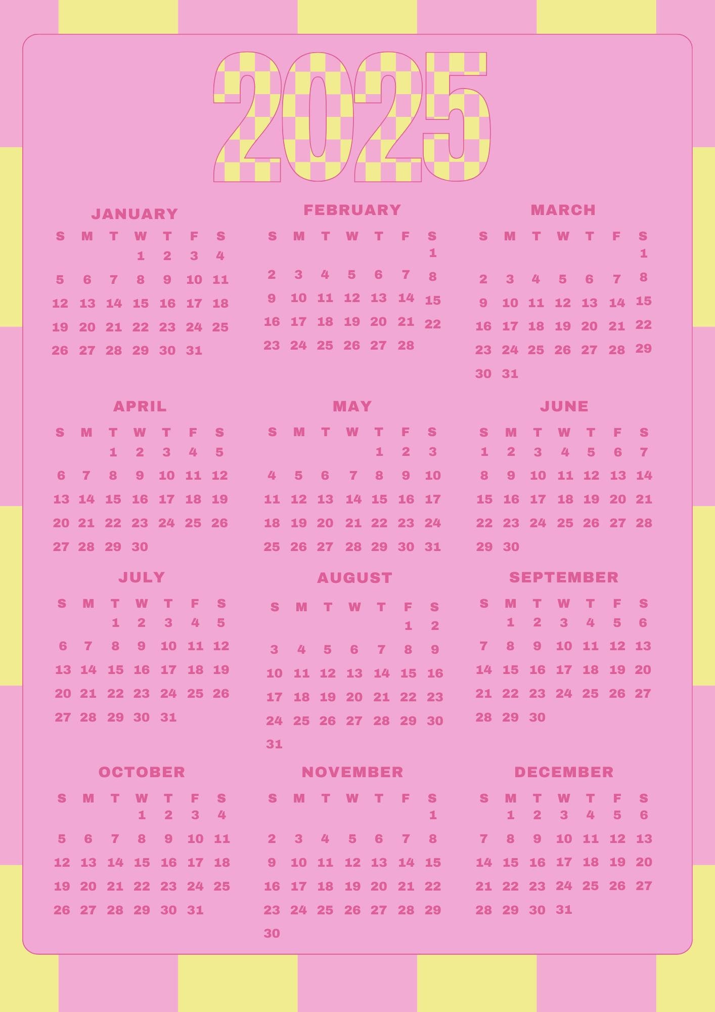 2025 Digital Download: 12-month Printable Calendar, Year at a Glance ...