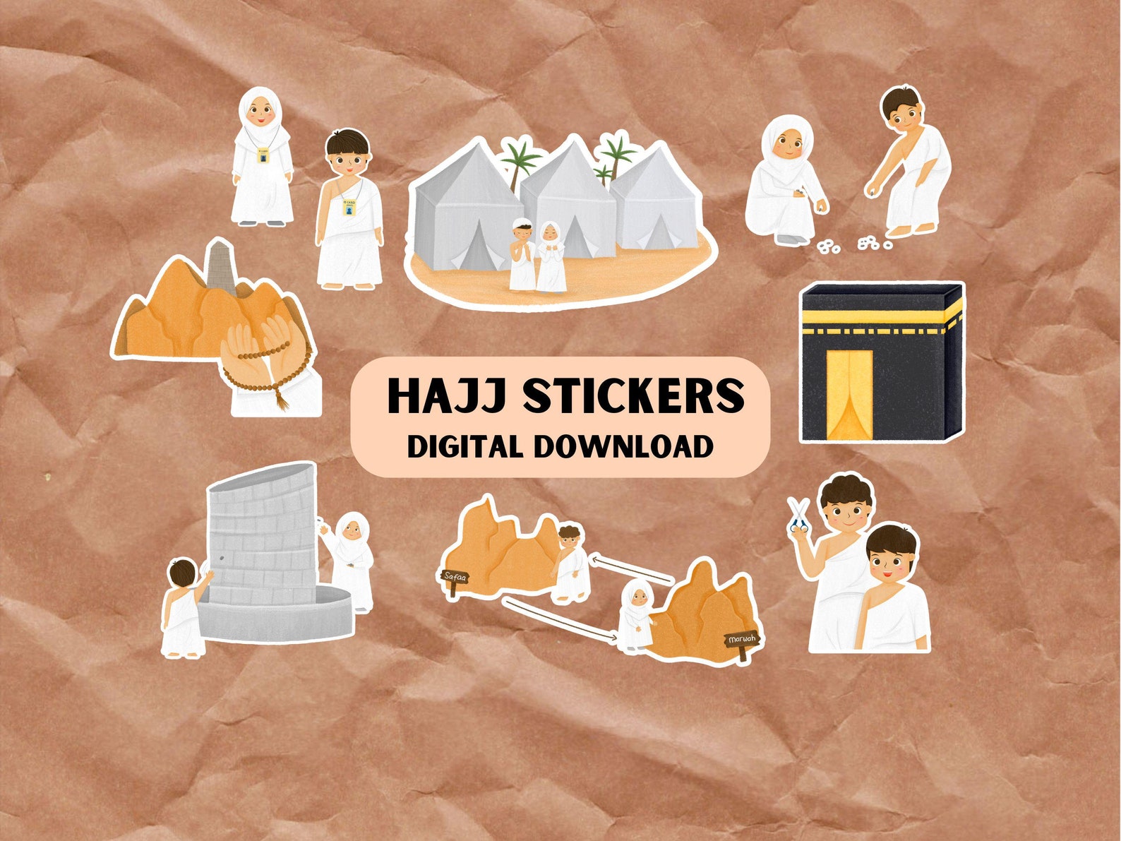Islamic Printable Stickers Png - Hajj Stickers - Print and Cut Sticker ...