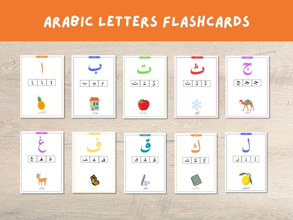 Arabic Flashcards for Kids Alphabet Flash Cards Letter Formation ...