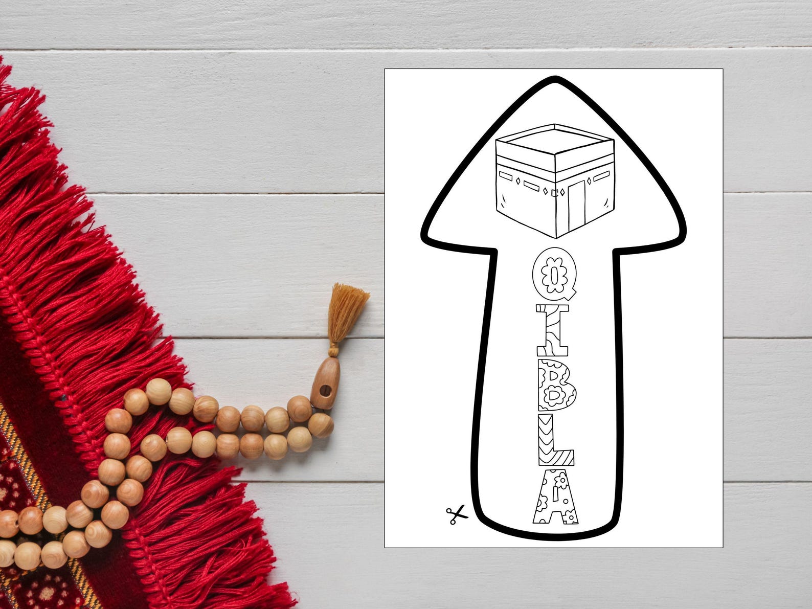 Coloring Qibla Arrow Muslim Kids Printable Prayer Direction Salah Kaaba ...
