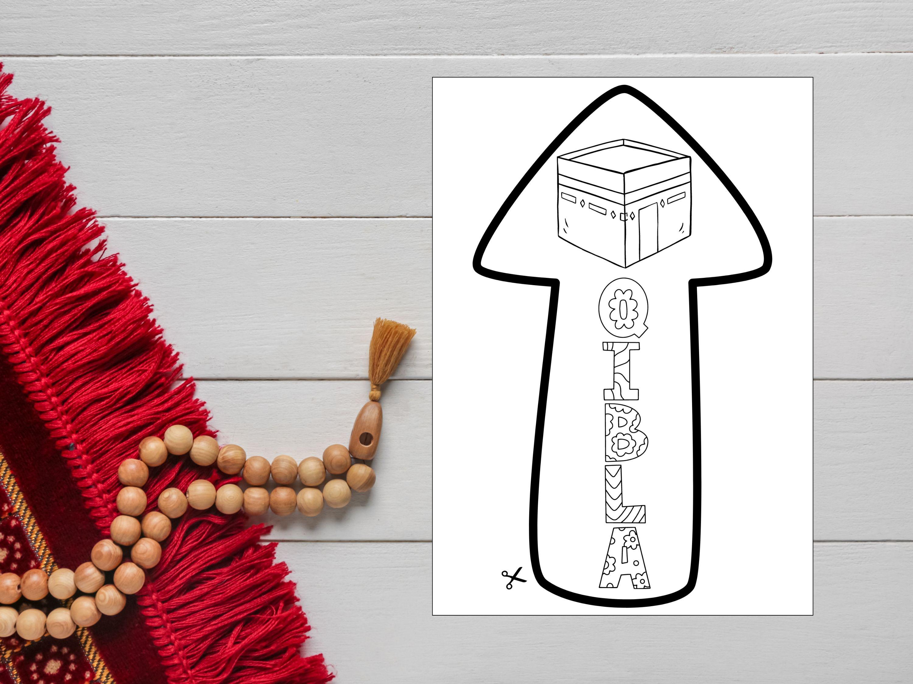 Coloring Qibla Arrow Muslim Kids Printable Prayer Direction Salah Kaaba ...