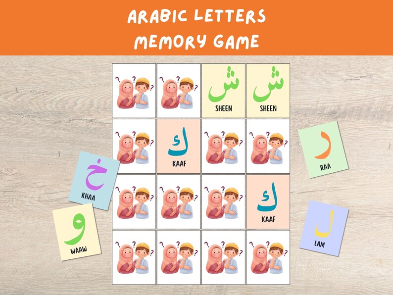 Arabic Alphabet Memory Card Game for Kids - Matching Pairs - Learn ...