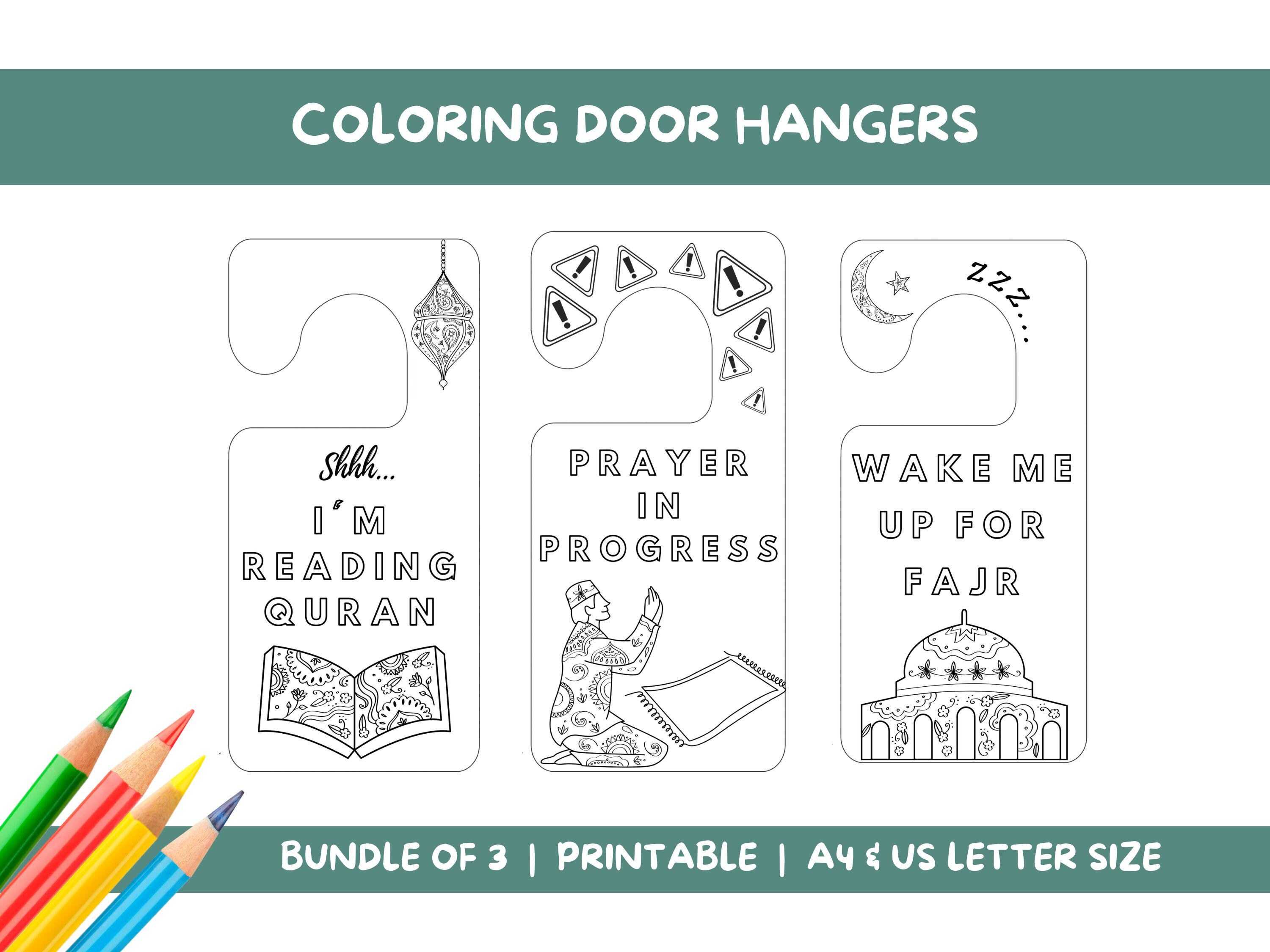 Coloring Door Hangers for Kids - Islamic Printable - Quran - Prayer ...