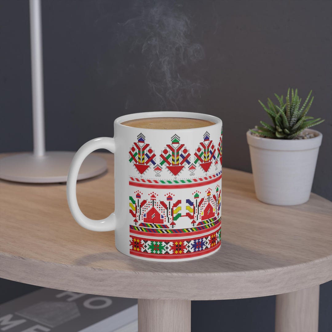 Cup With Elements, Bulgarian Ornaments, White Mug, 11oz - Etsy