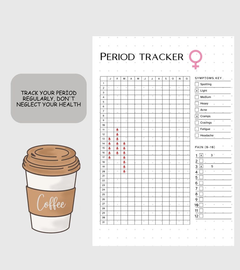 Period Tracker Digital Printable Log for Tracking Monthly Cycle ...