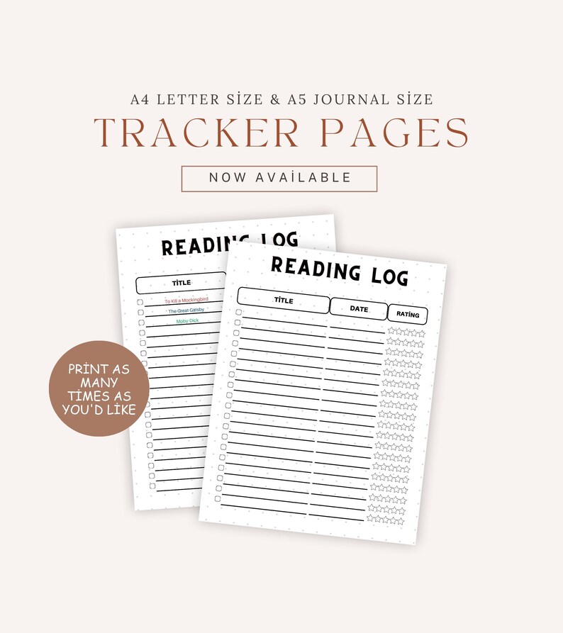 Reading Log Digital Printable Log for Recording Books Read, Reading ...