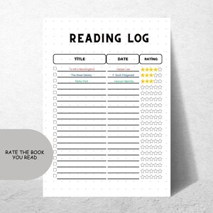 Reading Log Digital Printable Log for Recording Books Read, Reading ...
