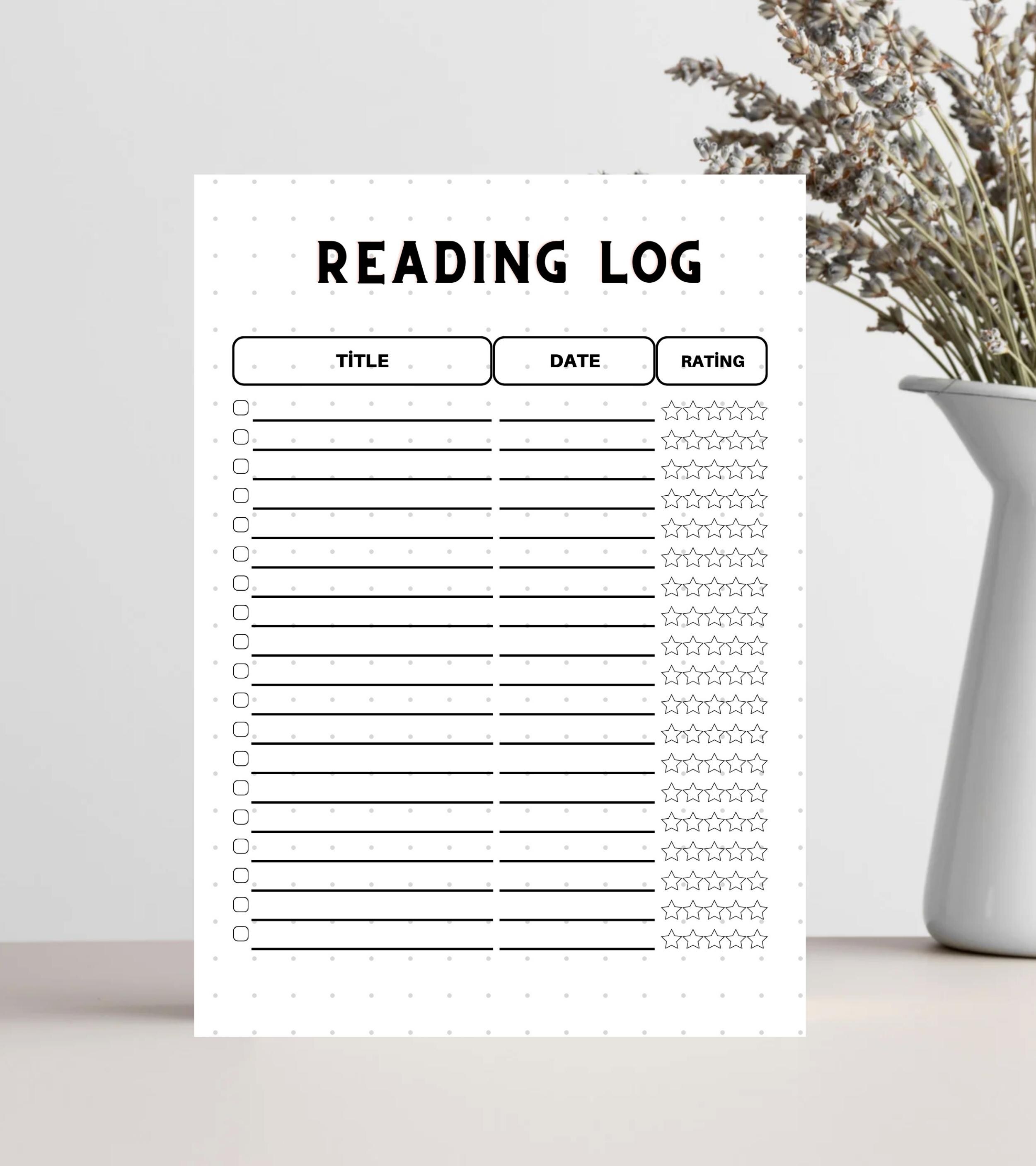 Reading Log Digital Printable Log for Recording Books Read, Reading ...