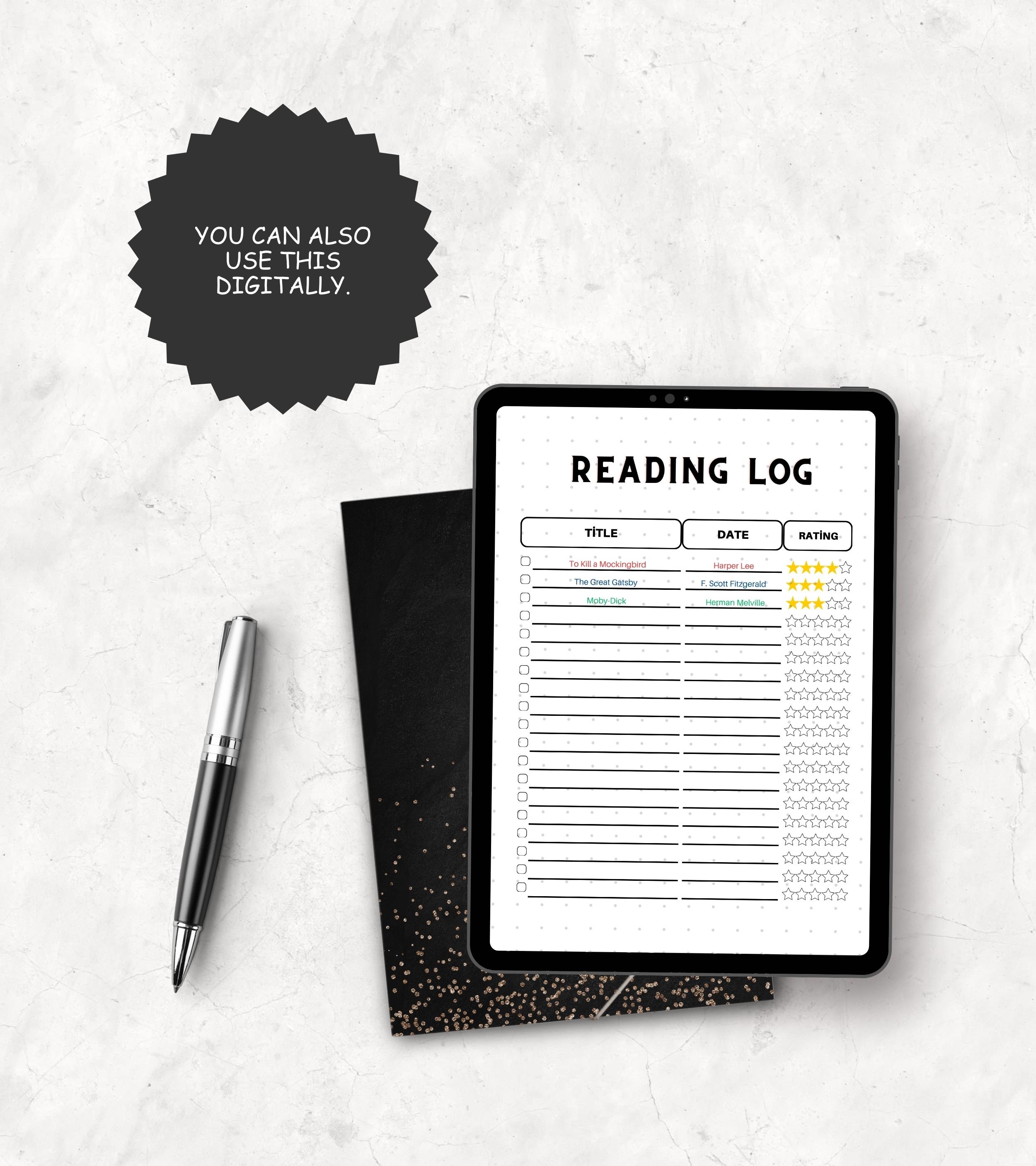 Reading Log Digital Printable Log for Recording Books Read, Reading ...