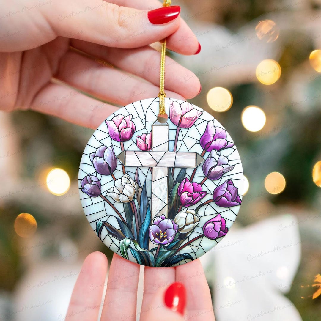 Stained Glass Cross Window Sticker, Christian Floral Design, Intricate ...