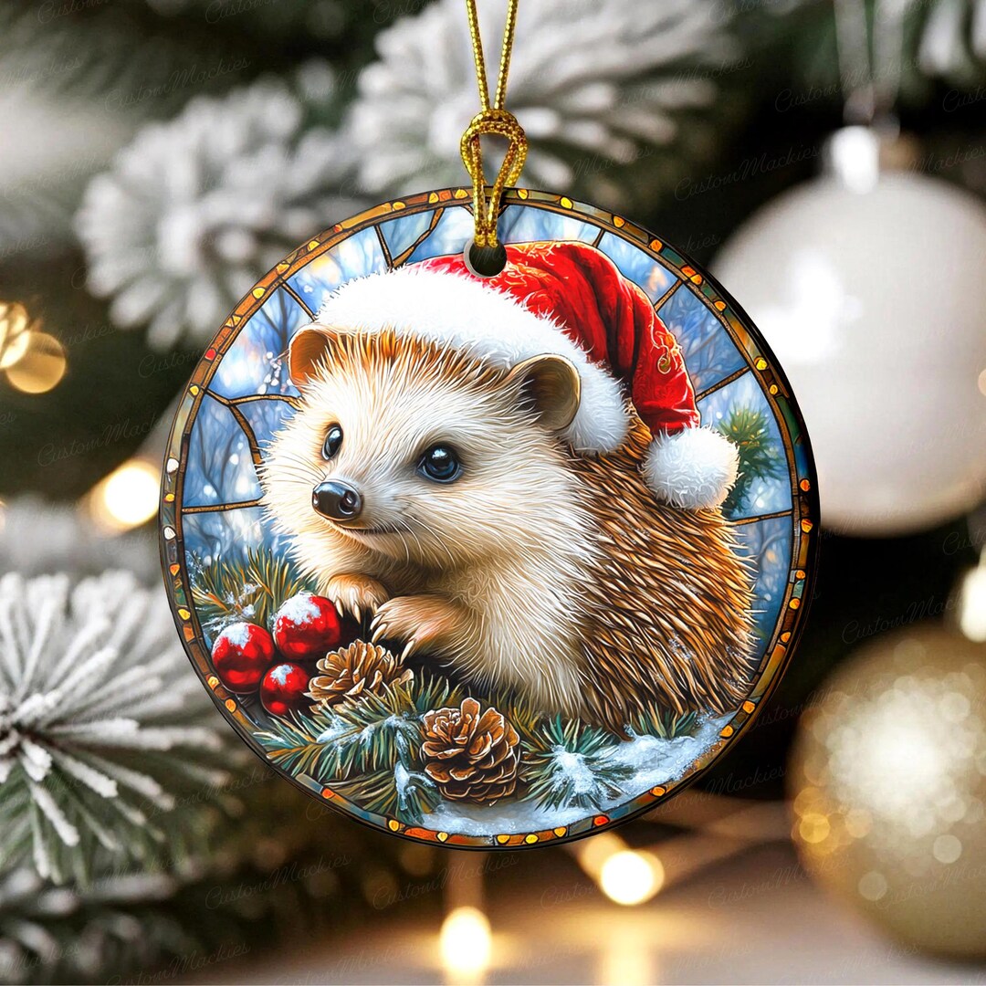 Christmas Hedgehog Ceramic Ornament, Cute Woodland Animal Holiday ...