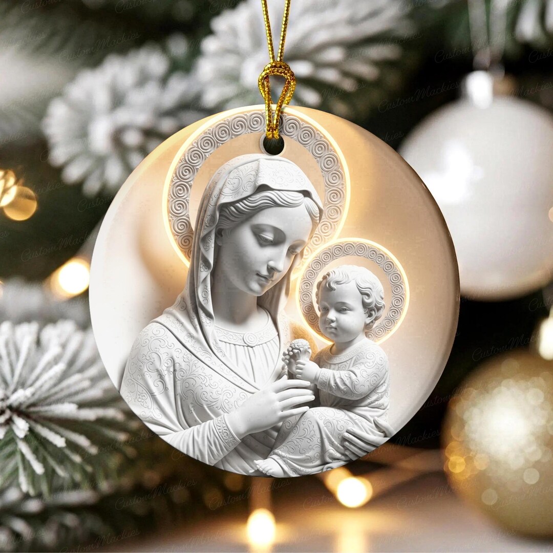 Holy Mary and Baby Jesus Christmas Ornament, Religious Nativity ...