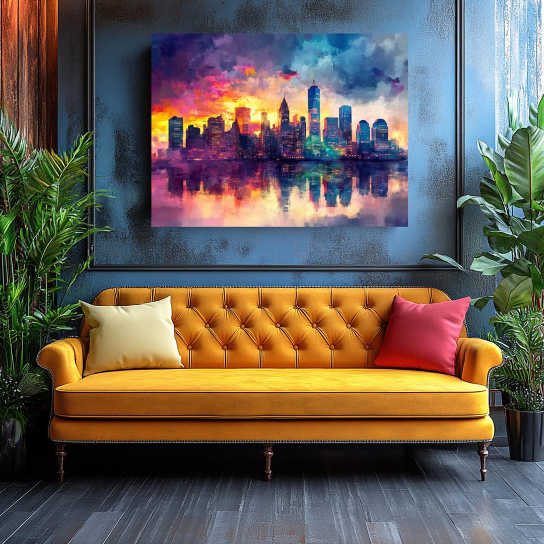 Skyscraper City Skyline Oil Painting, Landscape Art, Wall Decor, Urban ...