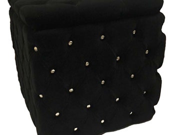 Tufted Ottoman with Tapered Legs Nailheads and Rhinestones | Etsy