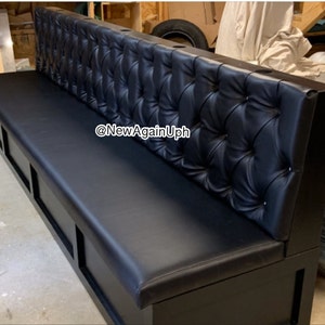 Custom Upholstered Tufted Bench Custom Black Faux Leather Bench Salon ...
