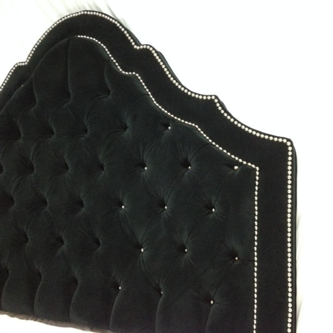 Black Velvet Tufted Headboard With Double Row of Nailheads Extra Tall Upholstered Headboard King Queen or Full Tufted Black Headboard Etsy